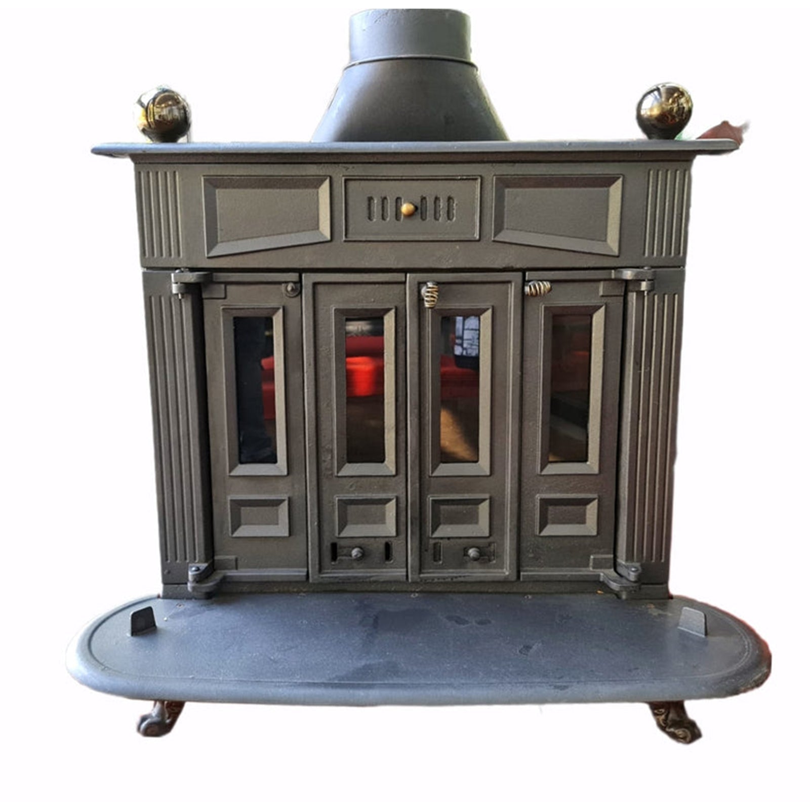 Holzofen "Franklin" aus Gusseisen 13 kw mit Messingeinsätzen Kamin h 1 ...